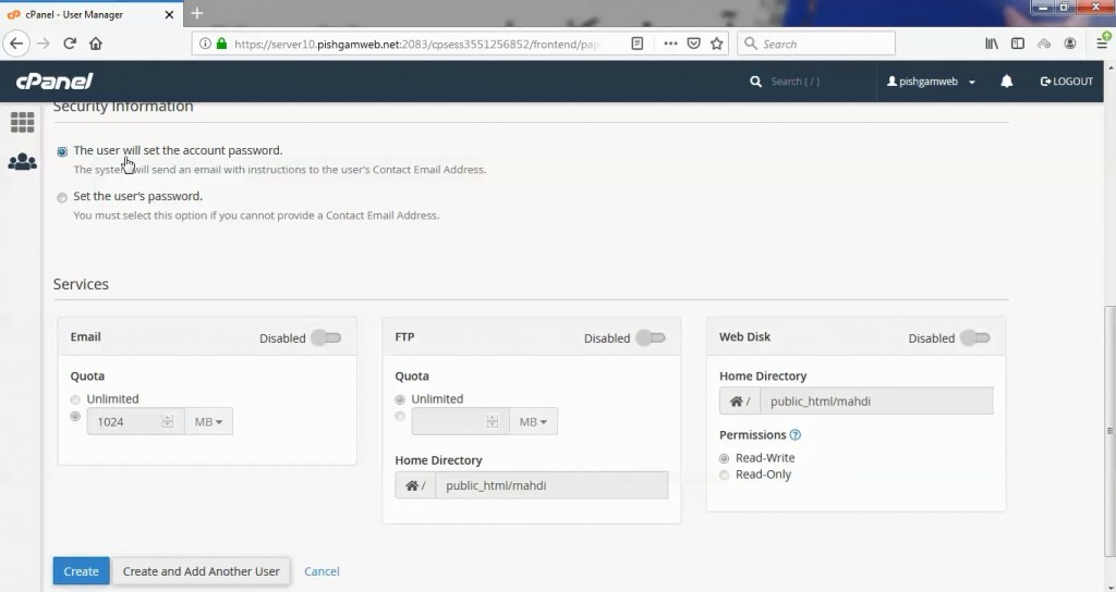 آموزش کار با User Manager در cpanel