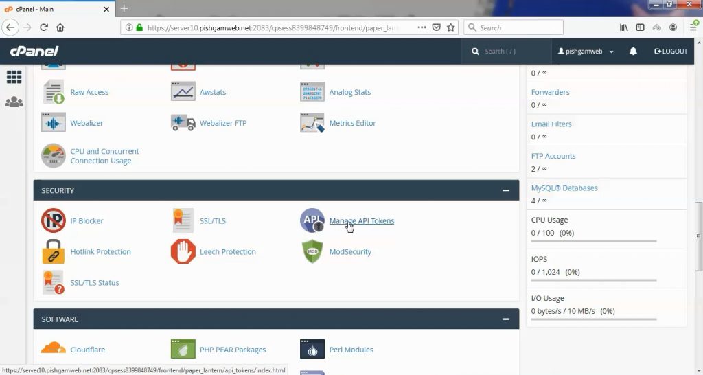آموزش کار با Manage API Tokens در cpanel