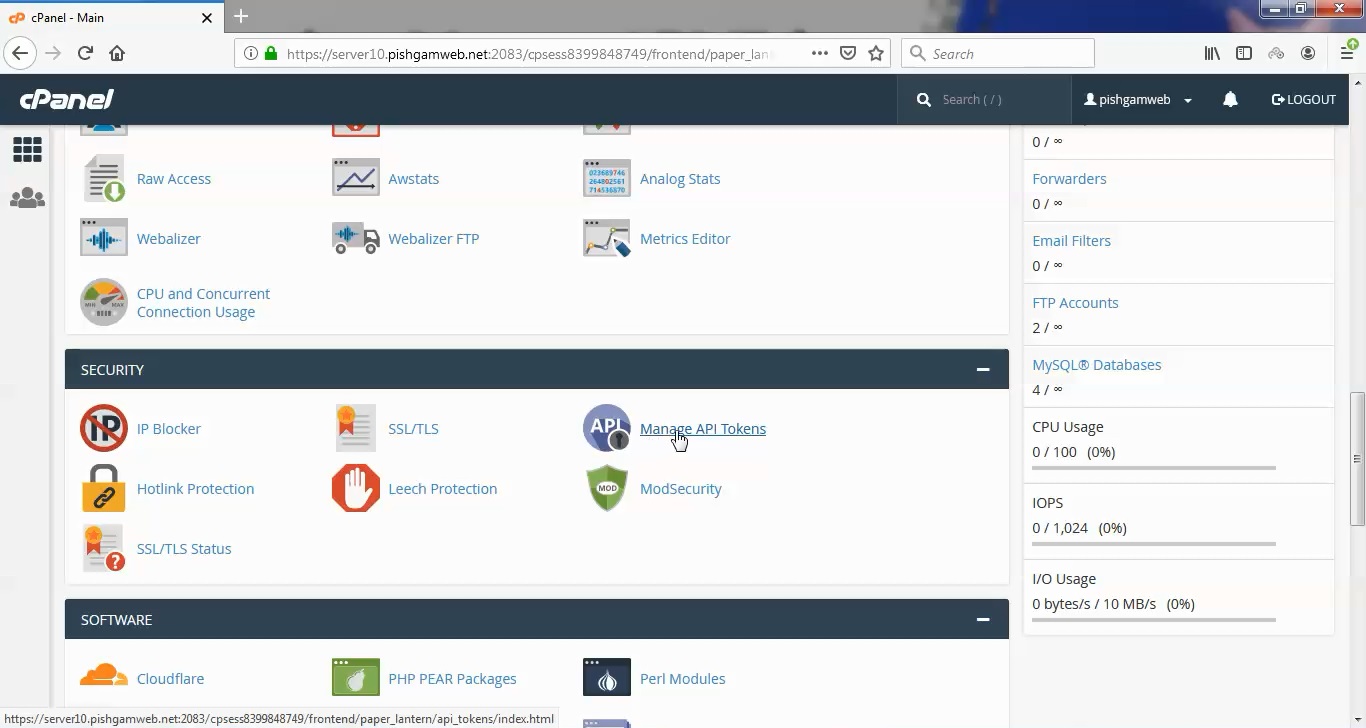 آموزش کار با Manage API Tokens در cpanel
