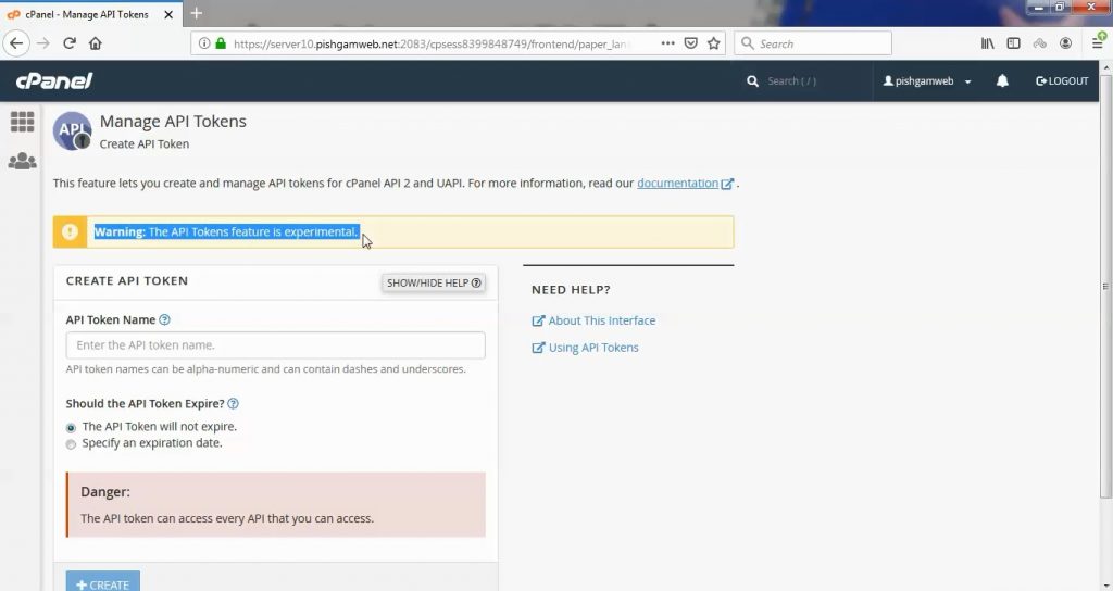 آموزش کار با Manage API Tokens در cpanel